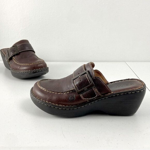 Born | Shoes | Born Cloister Brown Leather Buckle Wedged Clogsmules ...